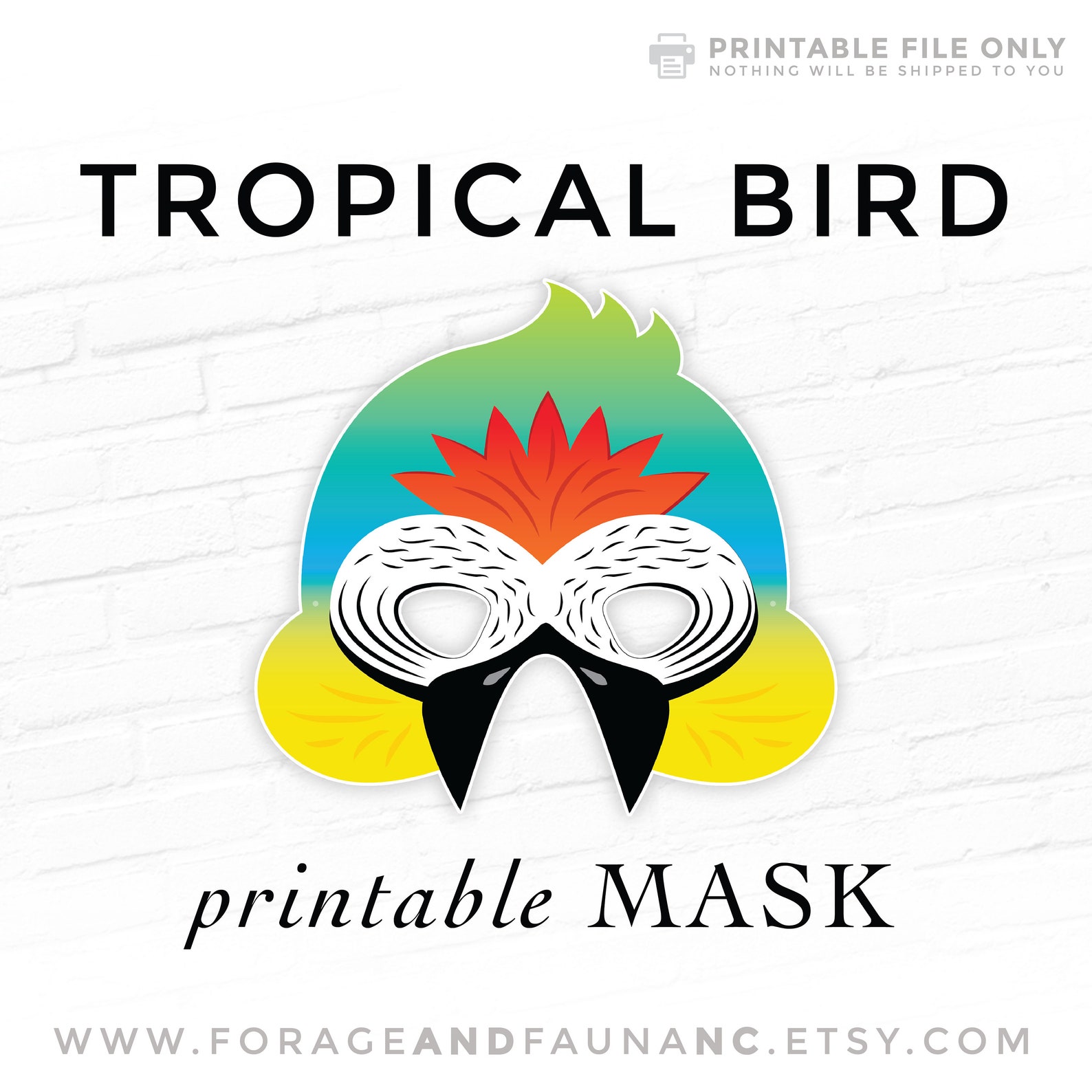 Tropical Bird Printable Costume Bird Mask Blue Gold Macaw Jungle Bird ...