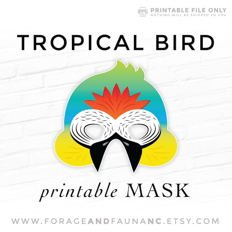 Tropical Bird Printable Costume Bird Mask Blue Gold Macaw Jungle Bird ...