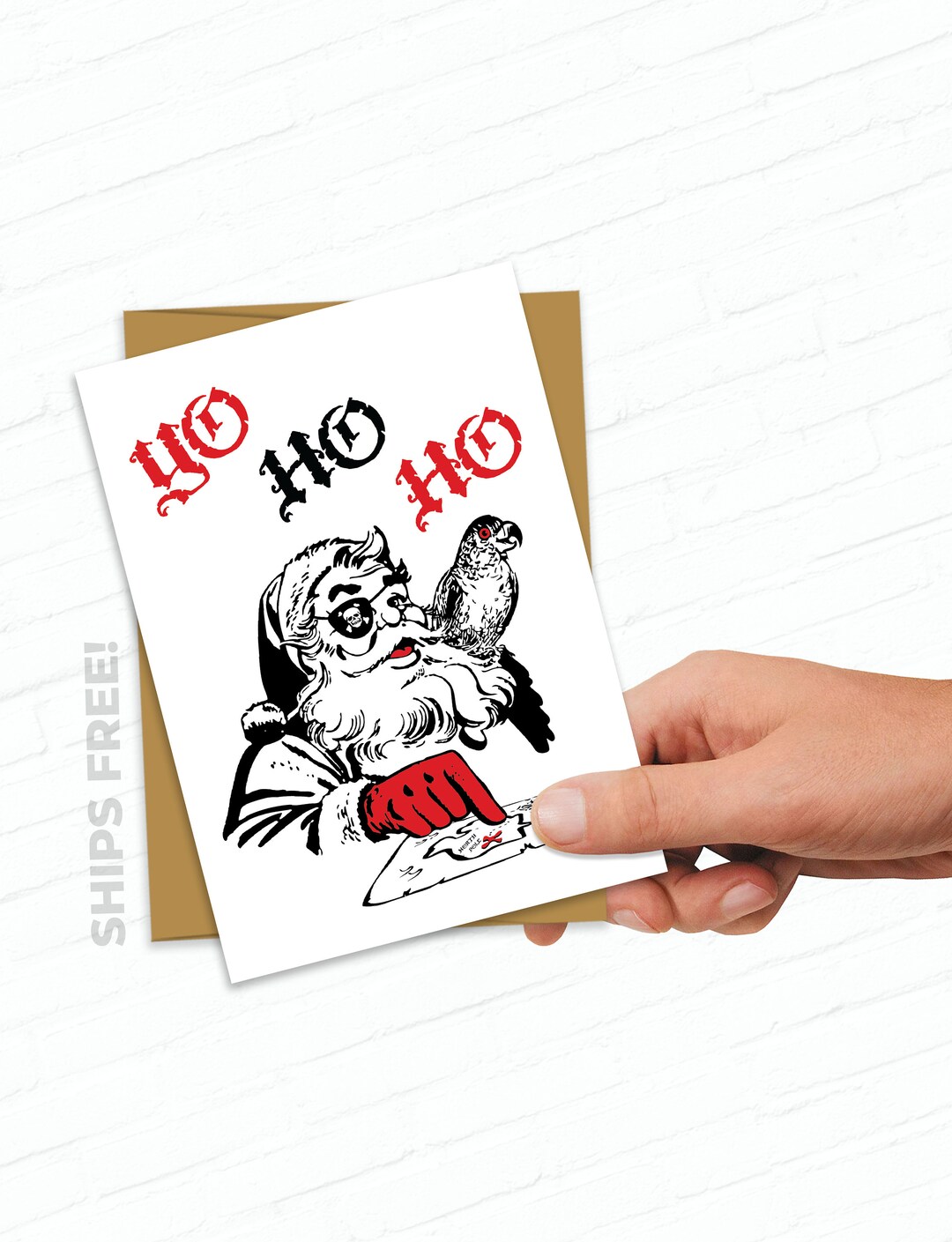 Pirate Santa Claus Christmas Card Pirate and Parrot Funny Greeting ...
