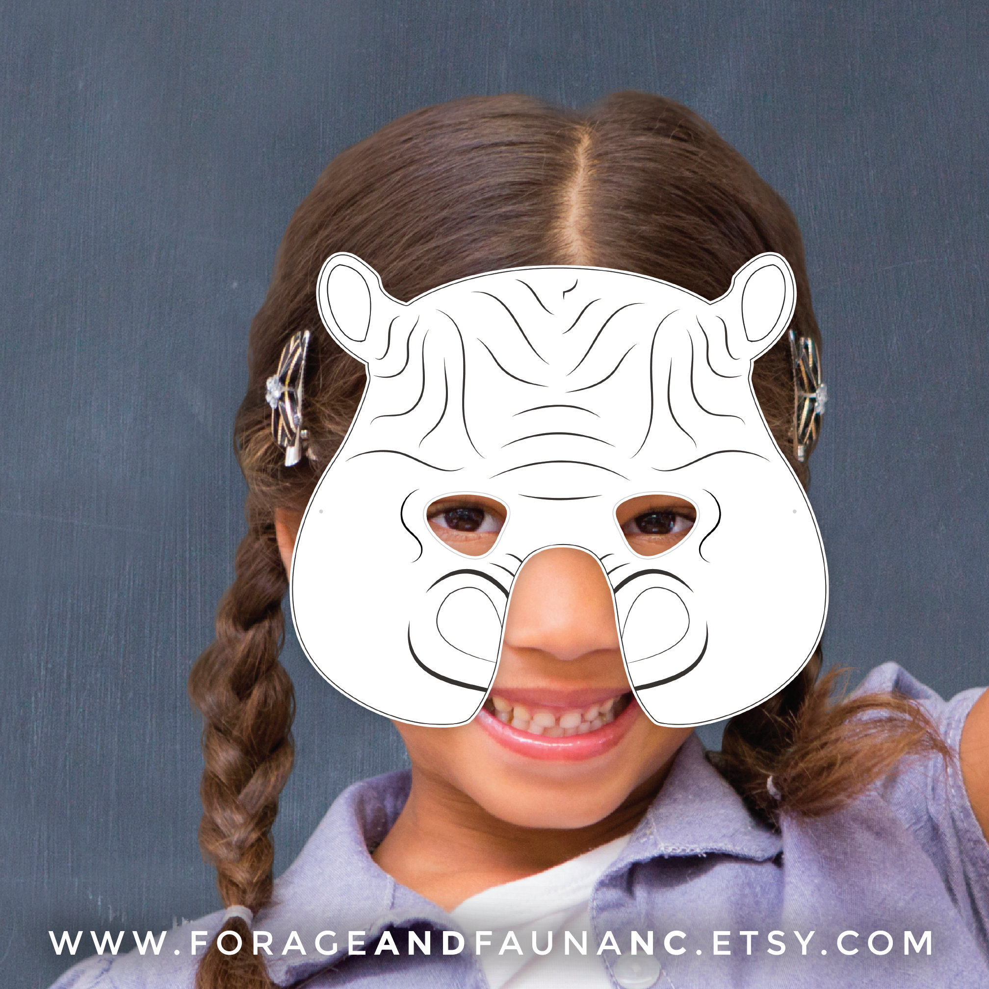 Hippo Mask Hippopotamus Printable Coloring Book Page Animal - Etsy