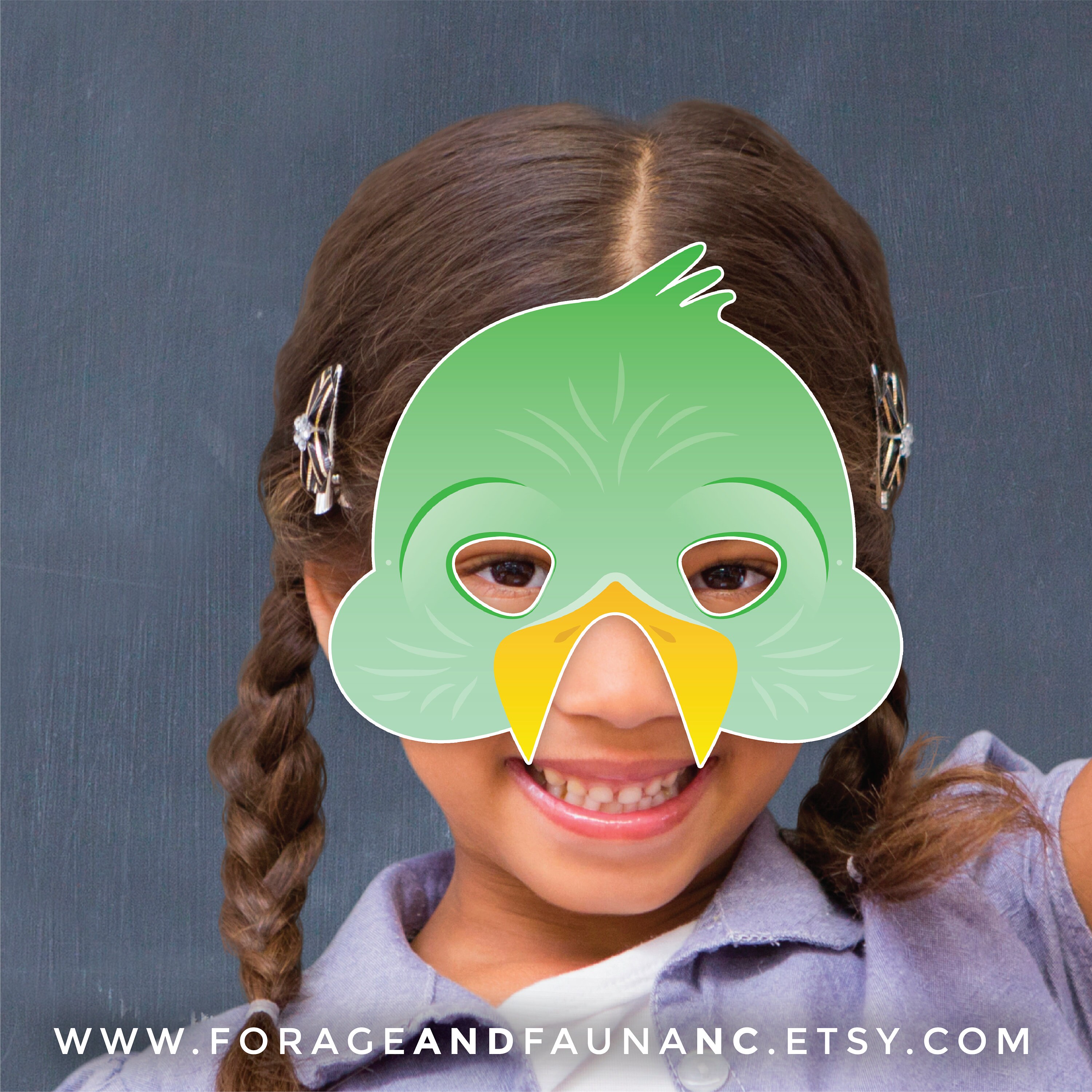 Green Bird Printable Mask Costume Parrot Tanager Budgerigar Parakeet ...