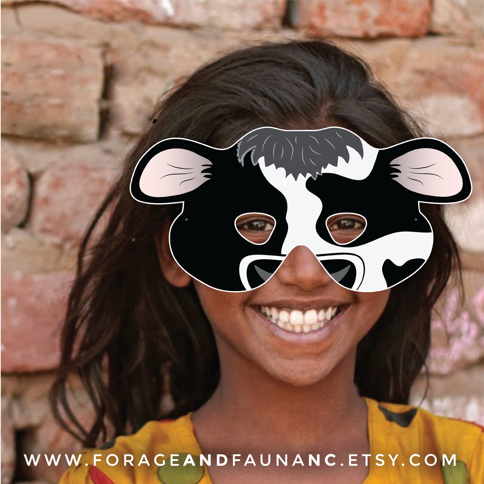 Black & White Cow Printable Face Costume Mask Animal Halloween Party ...