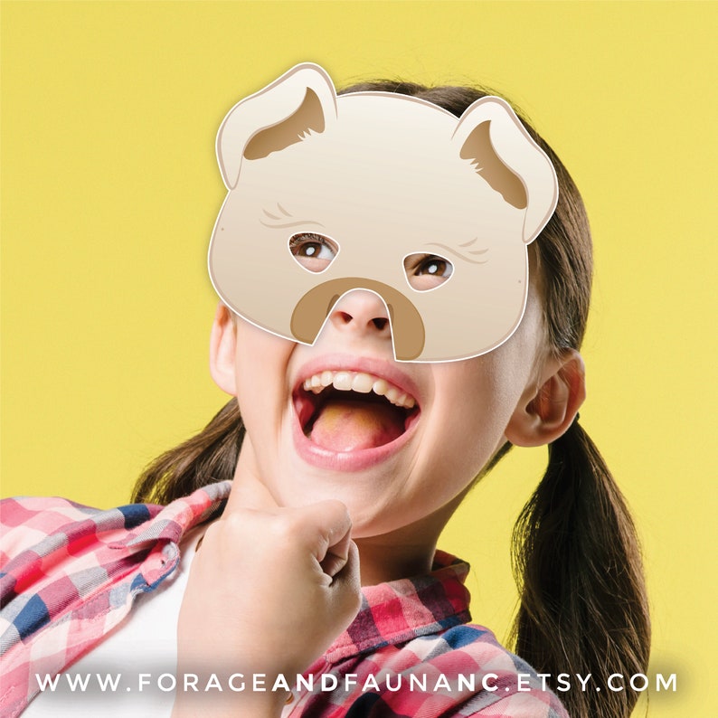 Tan Pig Printable Animal Mask Halloween Party Mask Kunekune - Etsy