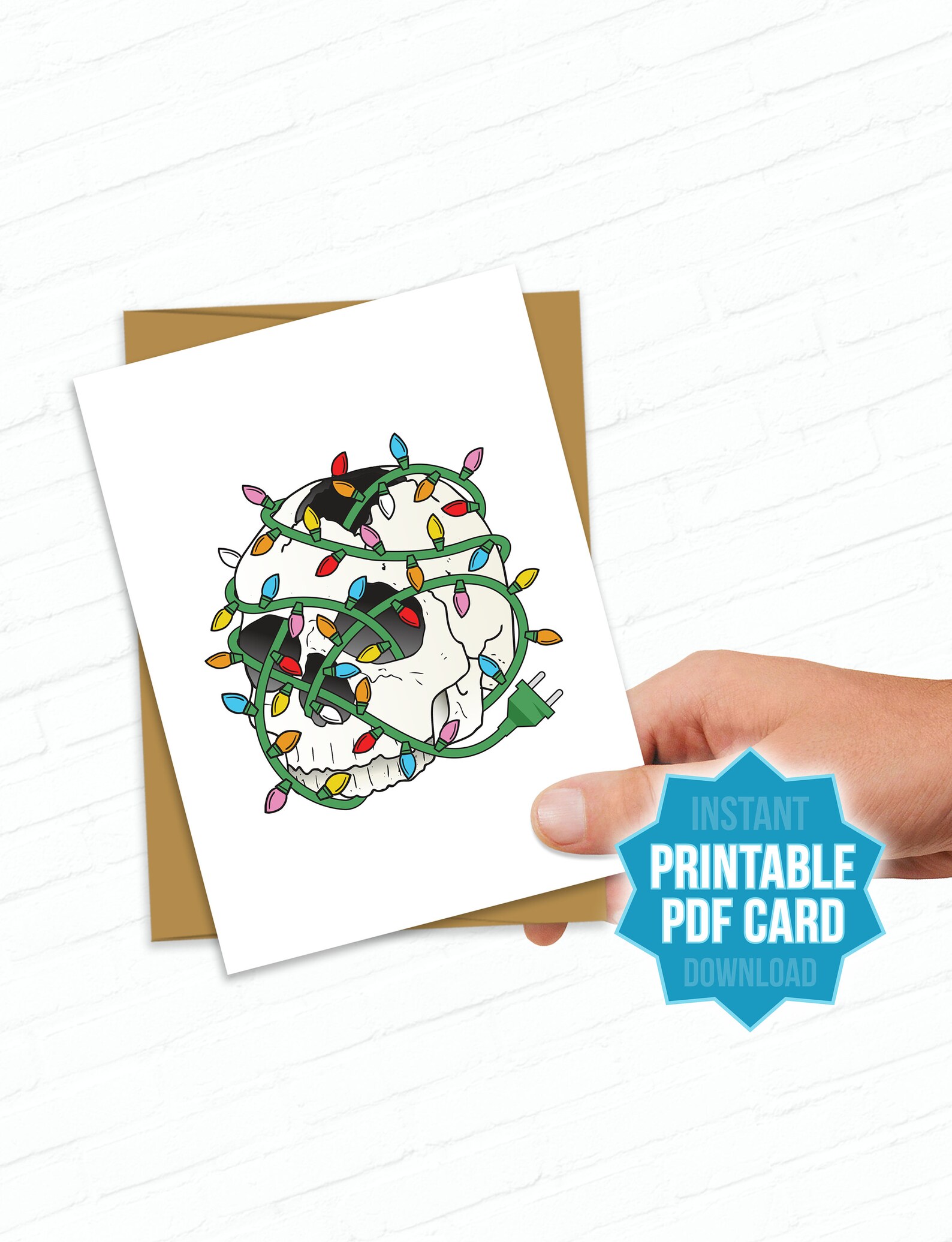 Printable Christmas Cards, Skull Christmas Card, Skeleton Card, Hand ...