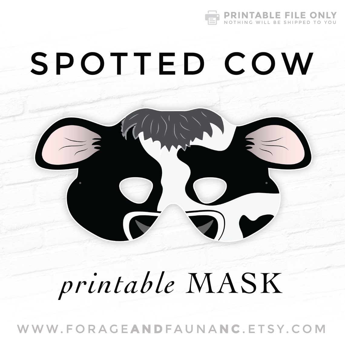 Black & White Cow Printable Face Costume Mask Animal Halloween | Etsy