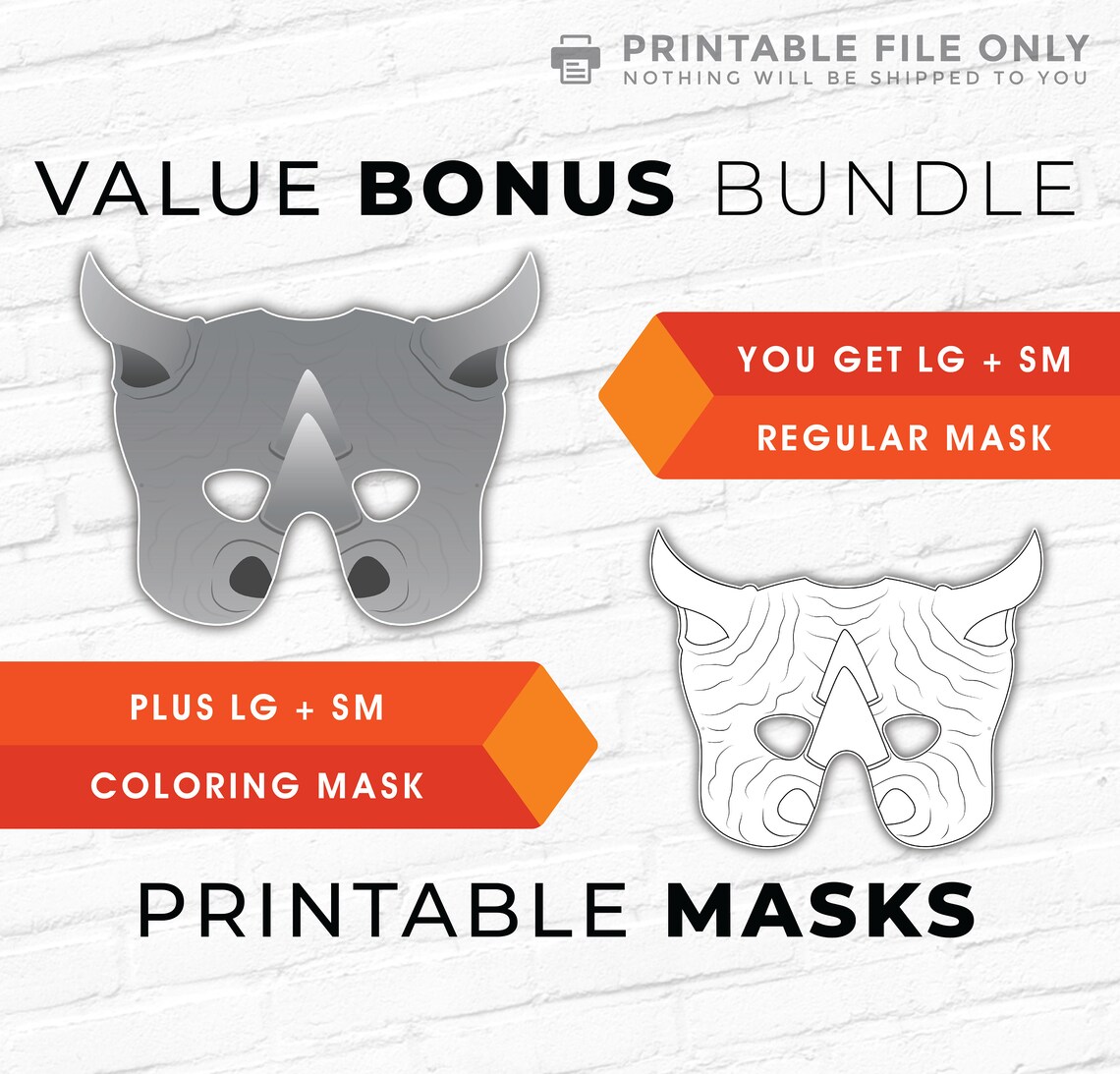 Rhino Mask Value Bonus Bundle Color Your Own Rhinoceros Printable ...
