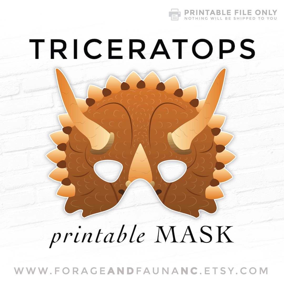 Triceratops Printable Halloween Dinosaur Mask Dino Costume Lizard Mask ...