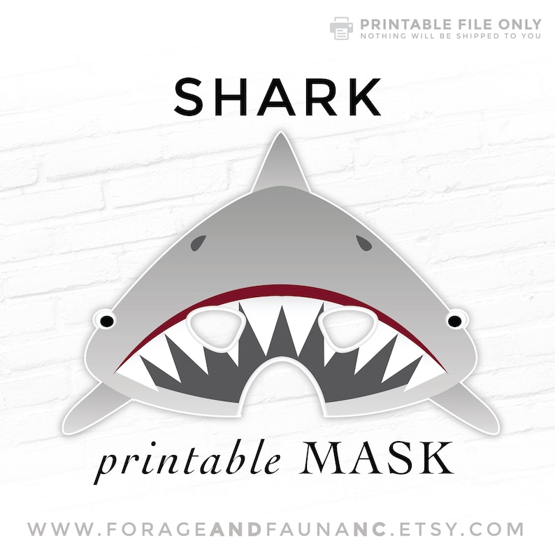Great White Shark Printable Halloween DIY Party Mask Sharknado Shark ...