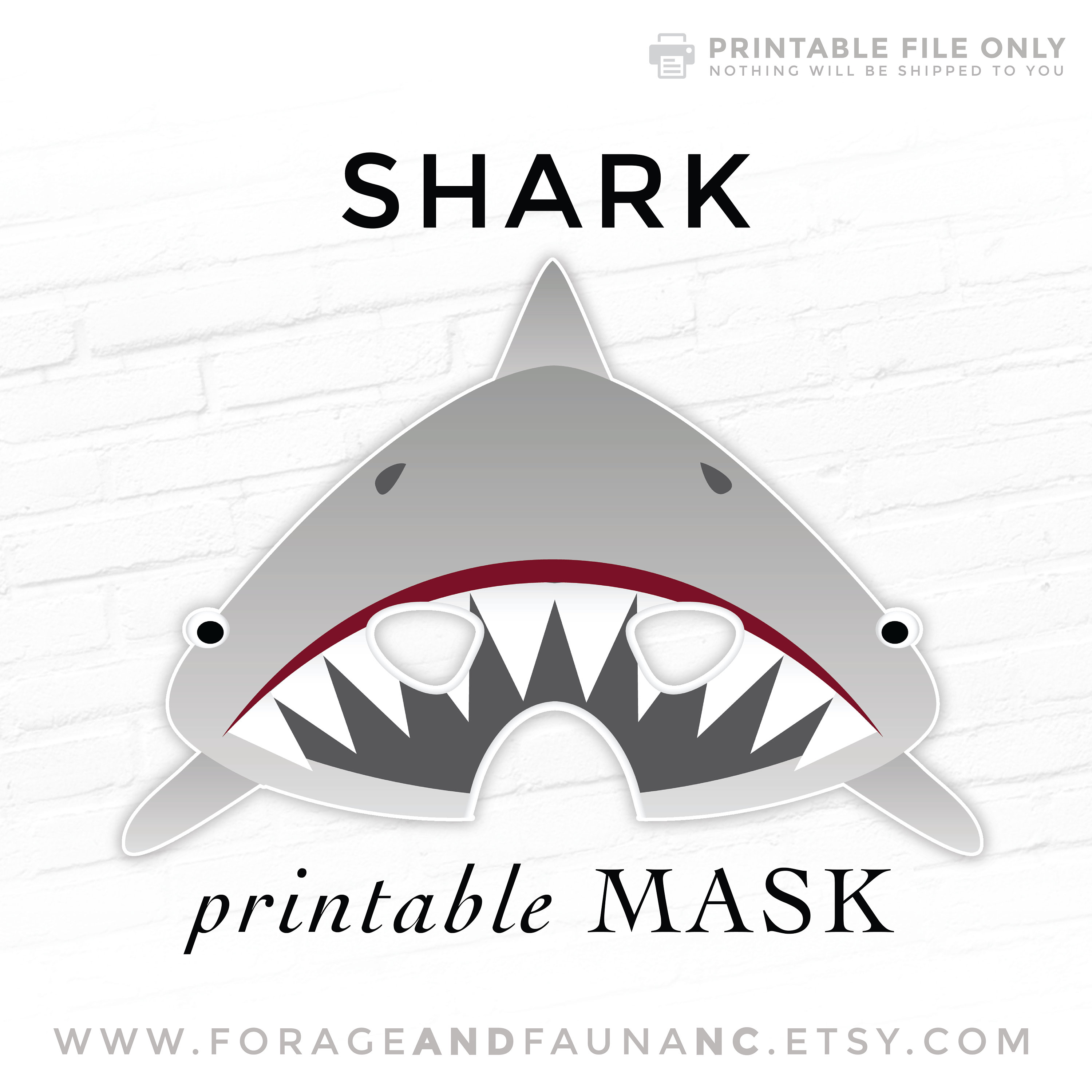 Great White Shark Printable Halloween DIY Party Mask Sharknado Shark ...