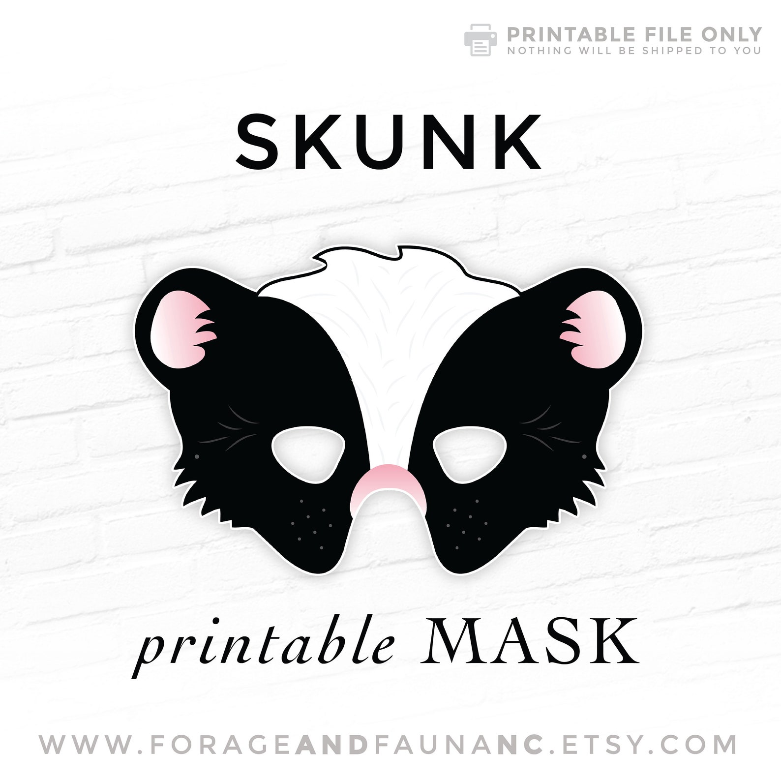 Skunk Printable Mask Animal Halloween Party Costume Masks | Etsy