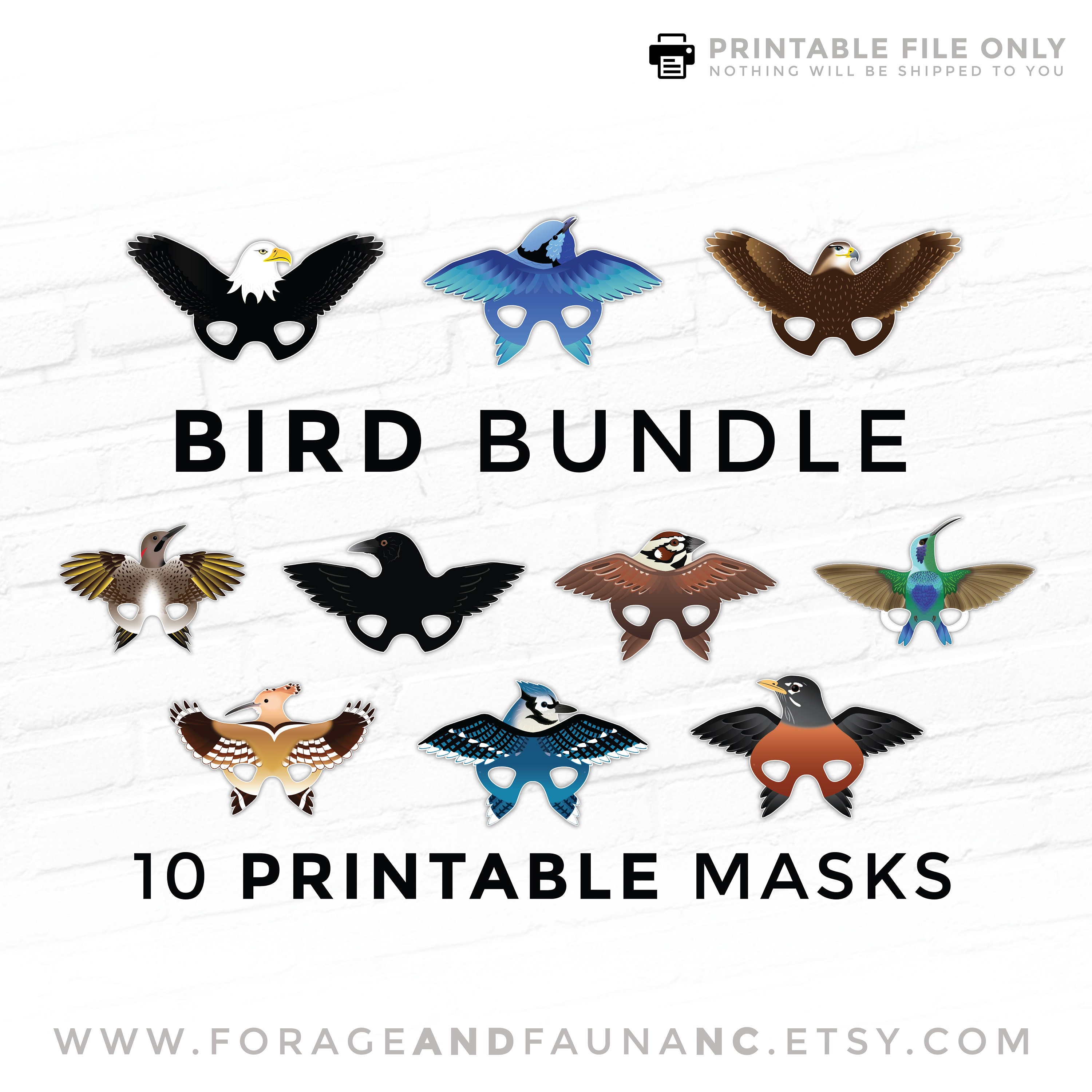 10 Birds Printable Masks Set Animal Costumes Photo Booth Props ...