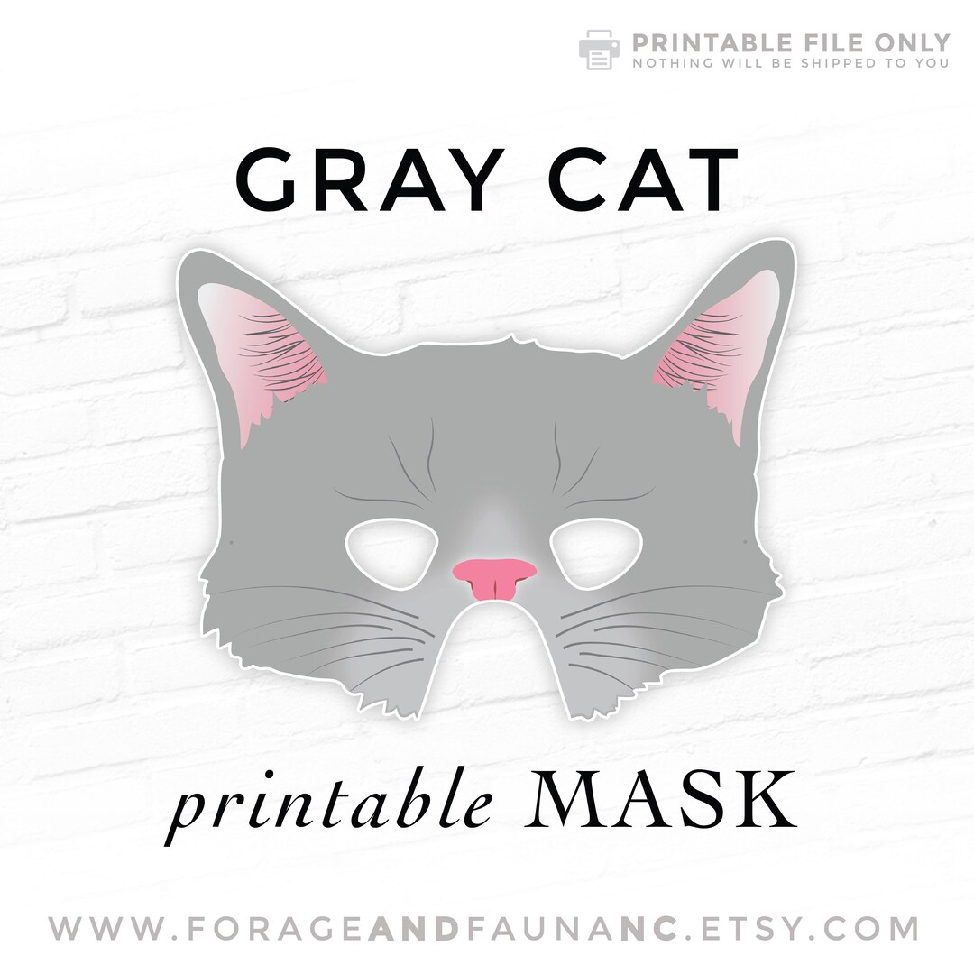 Grey Cat Printable Mask Gray Kitten Halloween Animal Mask Printable ...