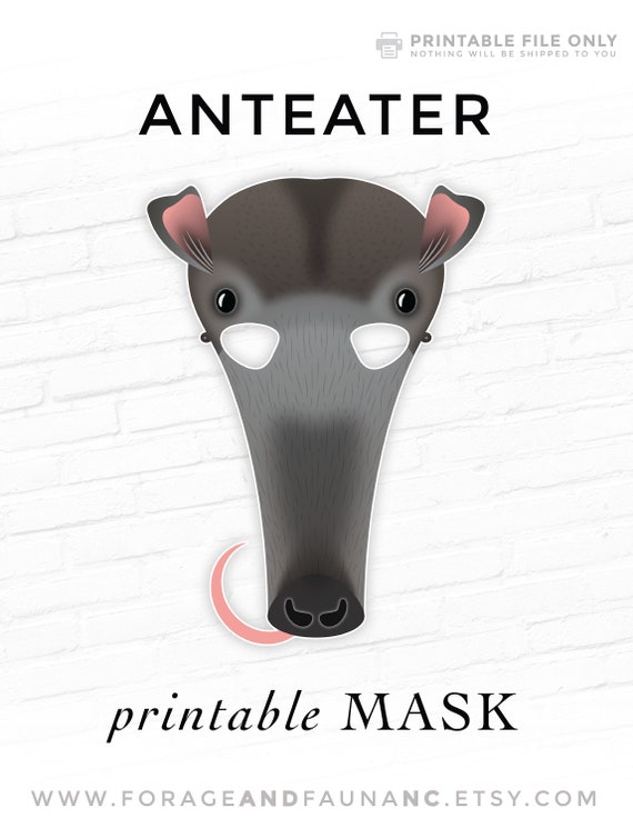 Anteater Aardvark Printable Animal Mask Halloween Birthday | Etsy