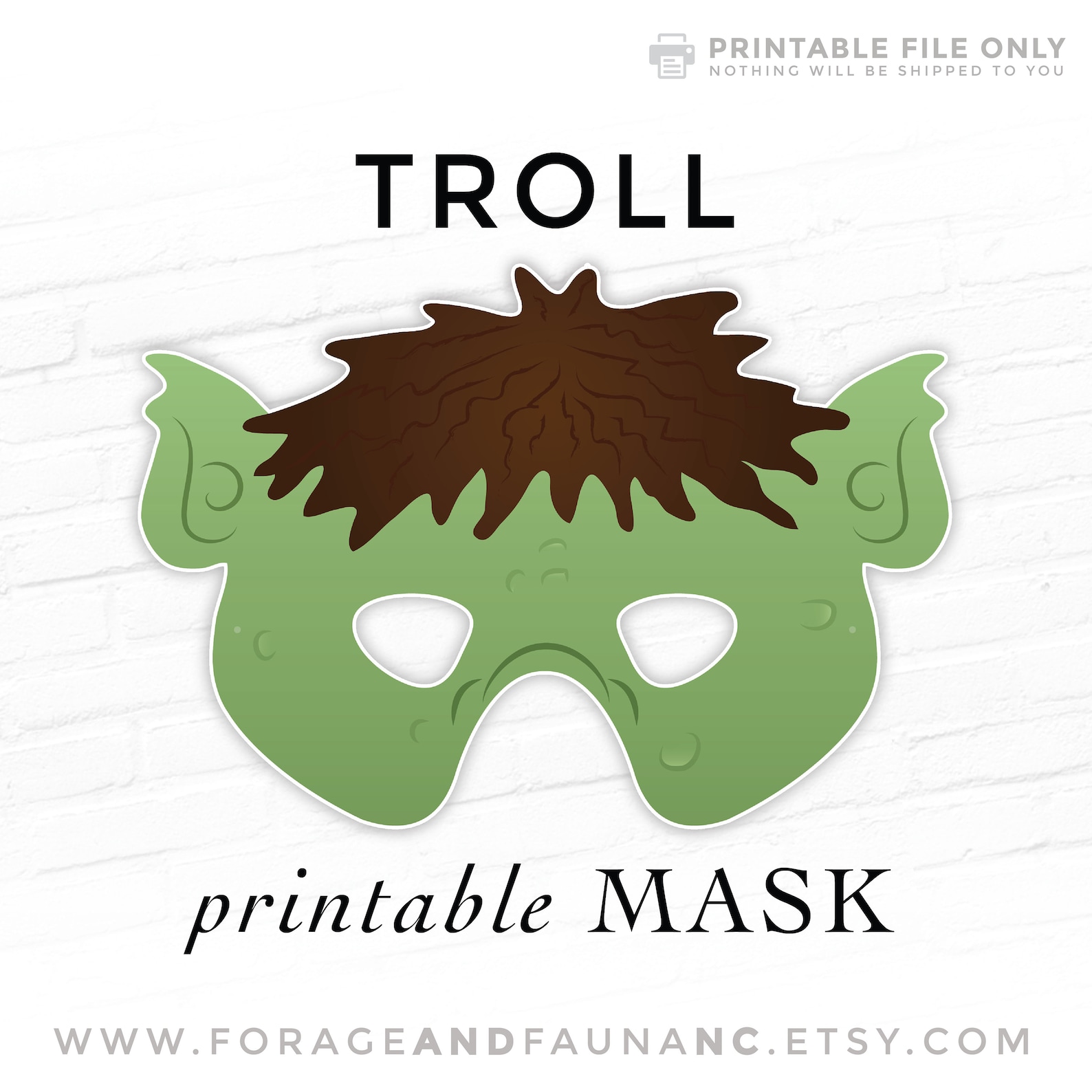Halloween Mask Printable Mask Troll Mask Monster Mask Fairy Tale Photo ...