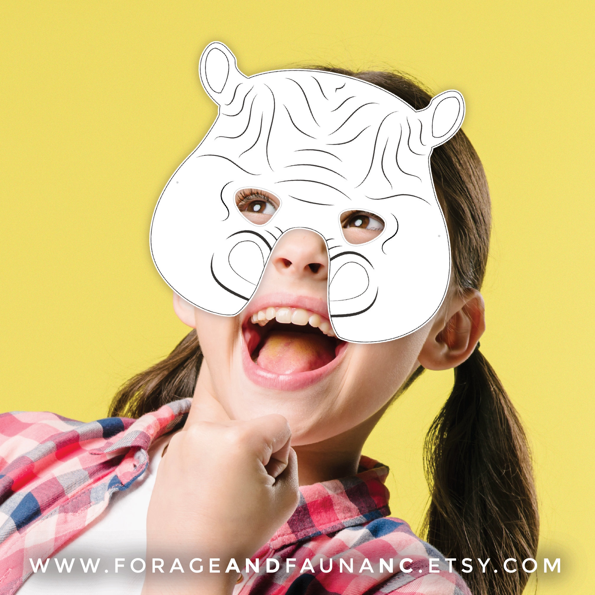 Hippo Mask Hippopotamus Printable Coloring Book Page Animal Mask ...