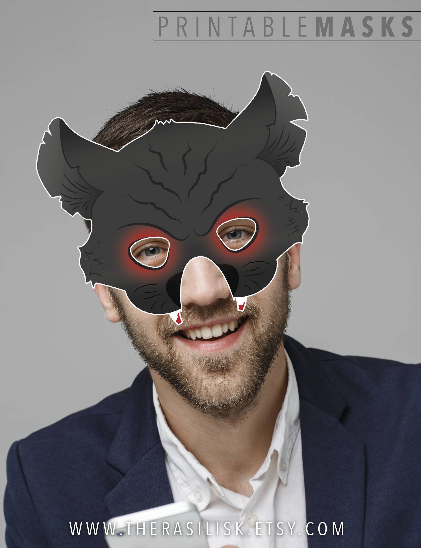 Halloween Mask Printable Mask Evil Gray Rat Mask Black | Etsy