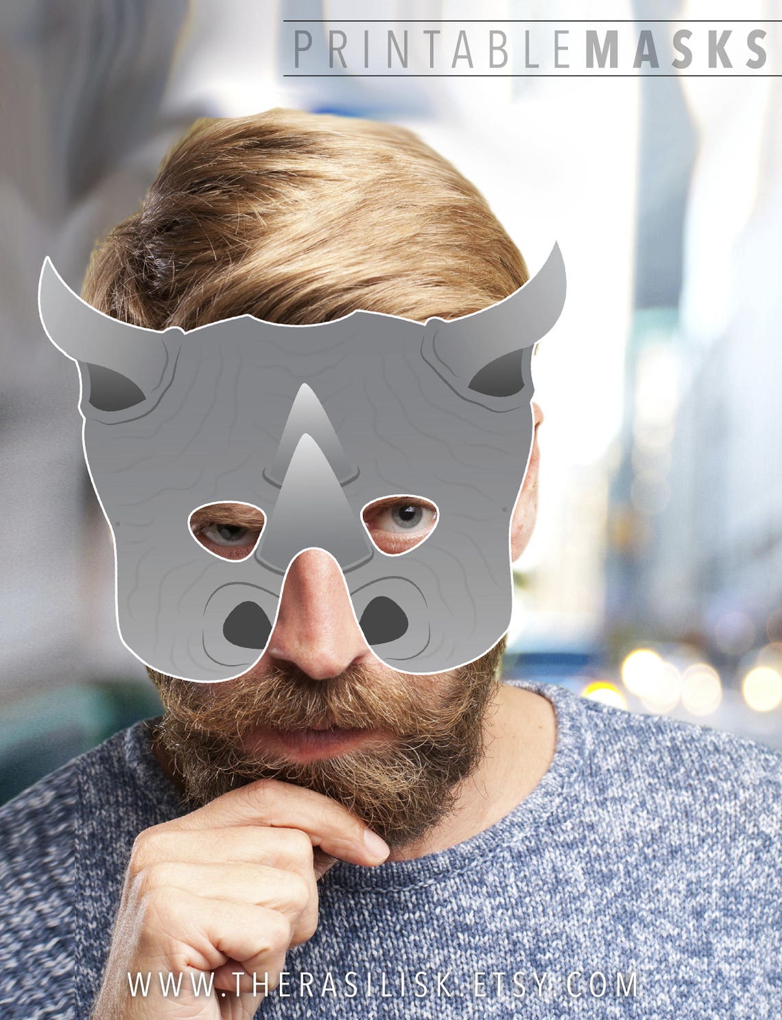 Printable Mask Rhino Mask Rhinoceros Mask Halloween Mask - Etsy