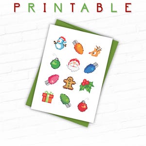 Printable Holiday Cards, Geeky Christmas Card, Pixel Christmas Lights ...