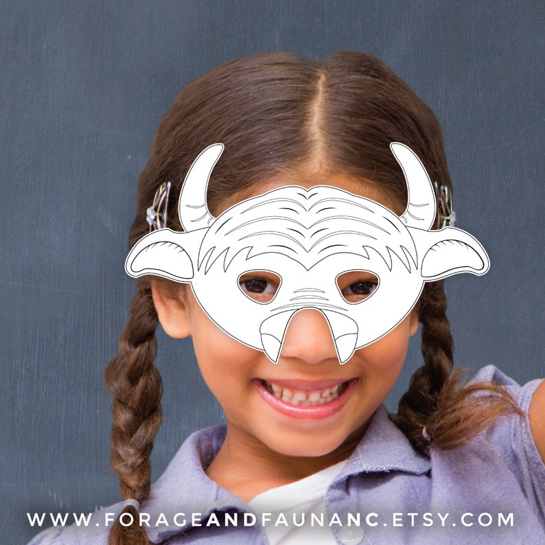 Buffalo Bison Mask Printable Coloring Book Page Animal Mask Birthday ...