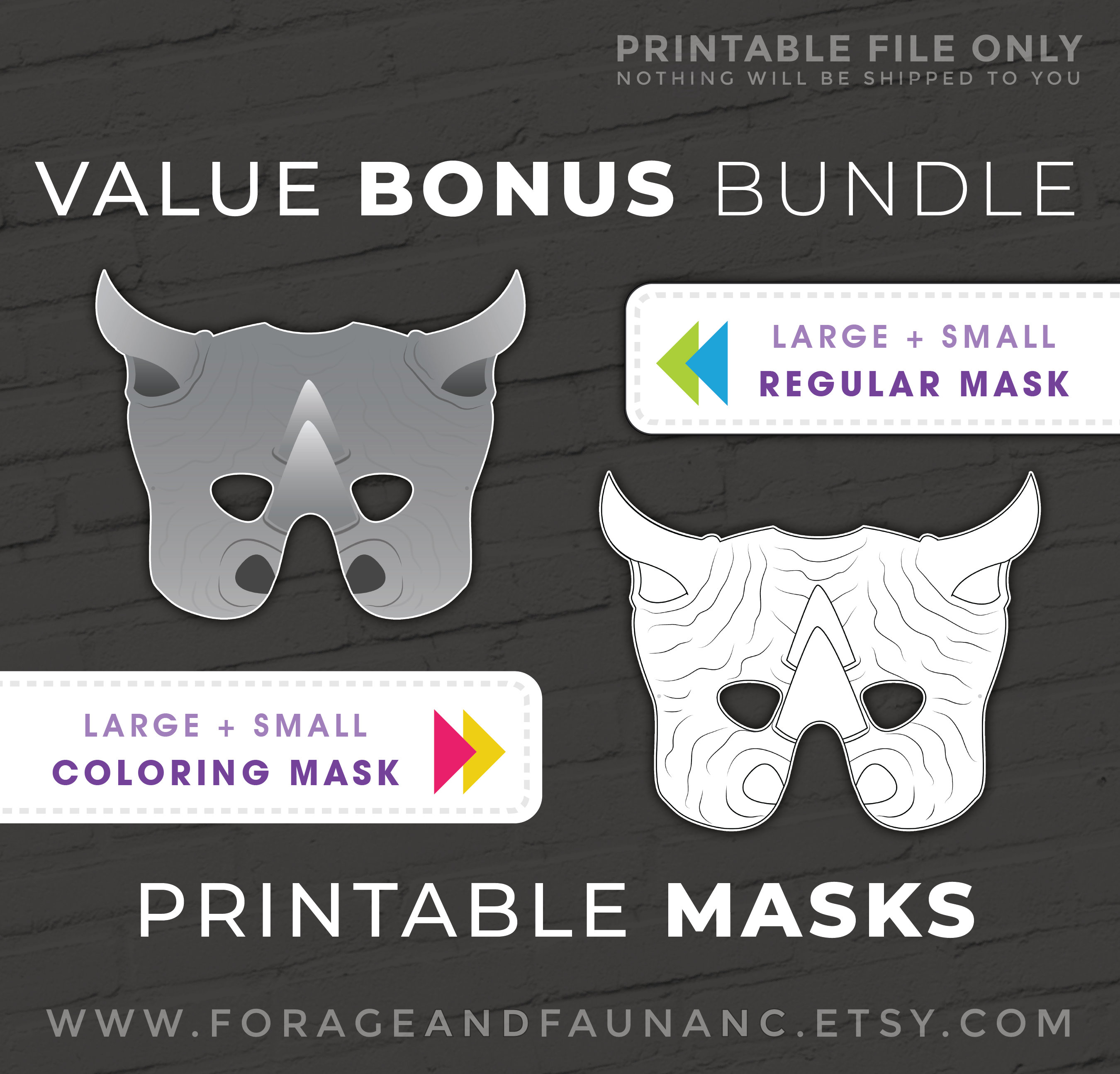 Rhino Mask Value Bonus Bundle Color Your Own Rhinoceros - Etsy
