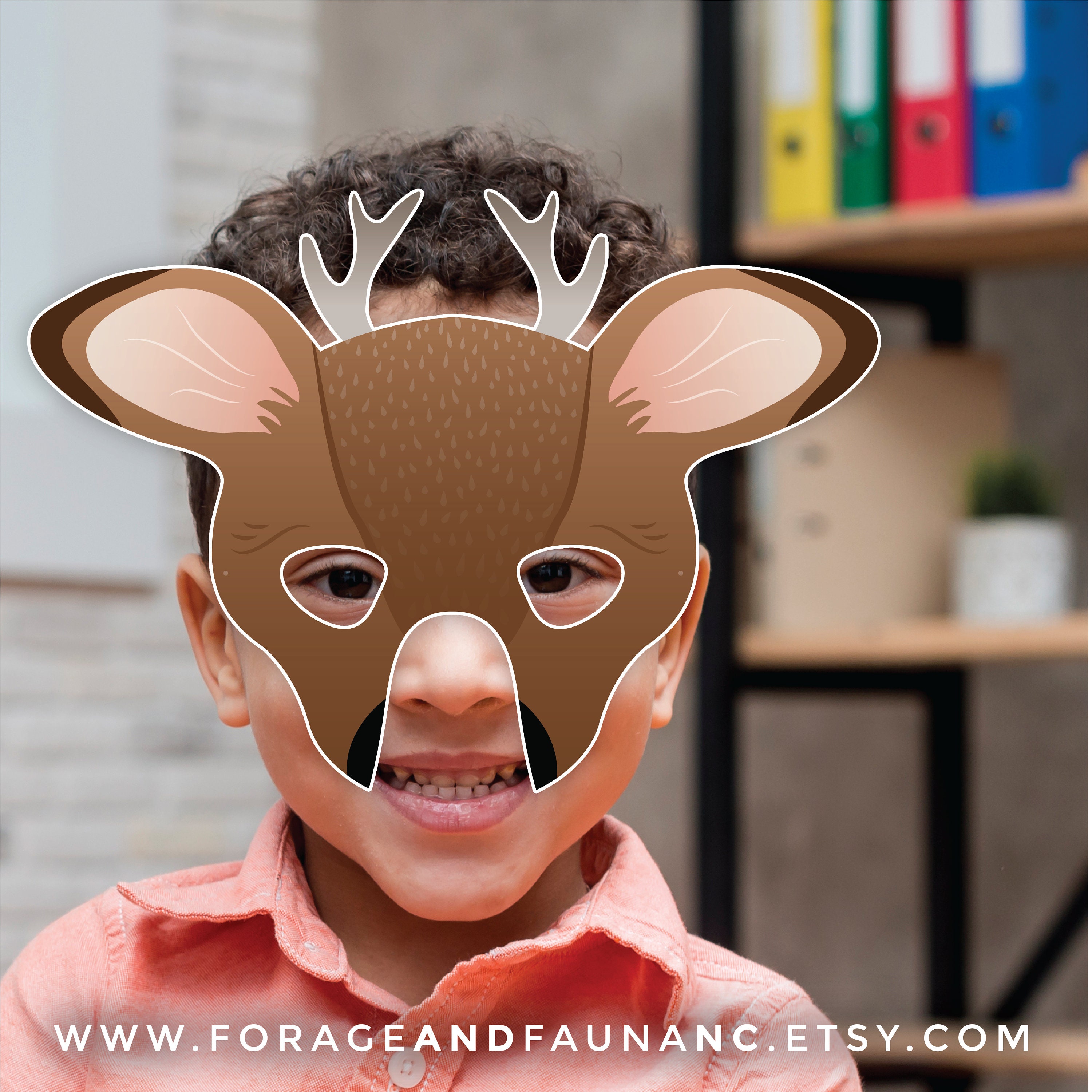 Reindeer Printable Mask Stag Costume Masquerade Rudolph Christmas Mask ...