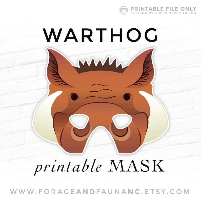 Warthog Mask Wild Boar Mask Printable Mask Animal Mask Wild Pig Mask ...