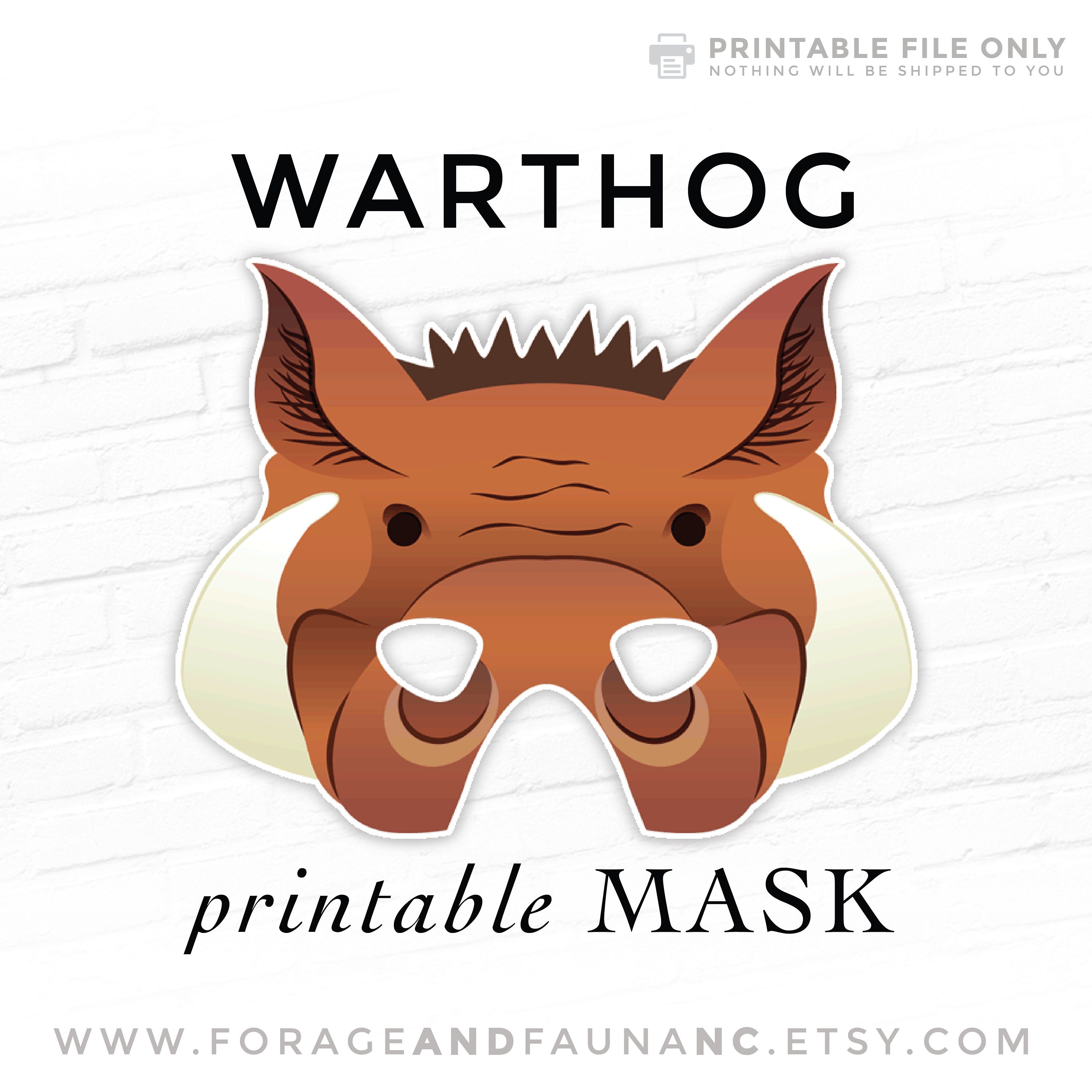Warthog Mask Wild Boar Mask Printable Mask Animal Mask Wild Pig Mask ...