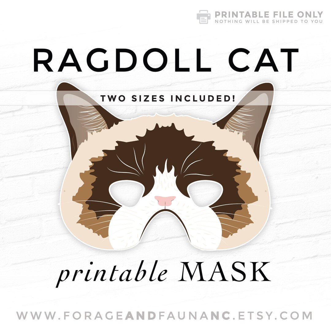 Ragdoll Cat Printable Mask - 2 Sizes Included! Halloween Party Animal ...