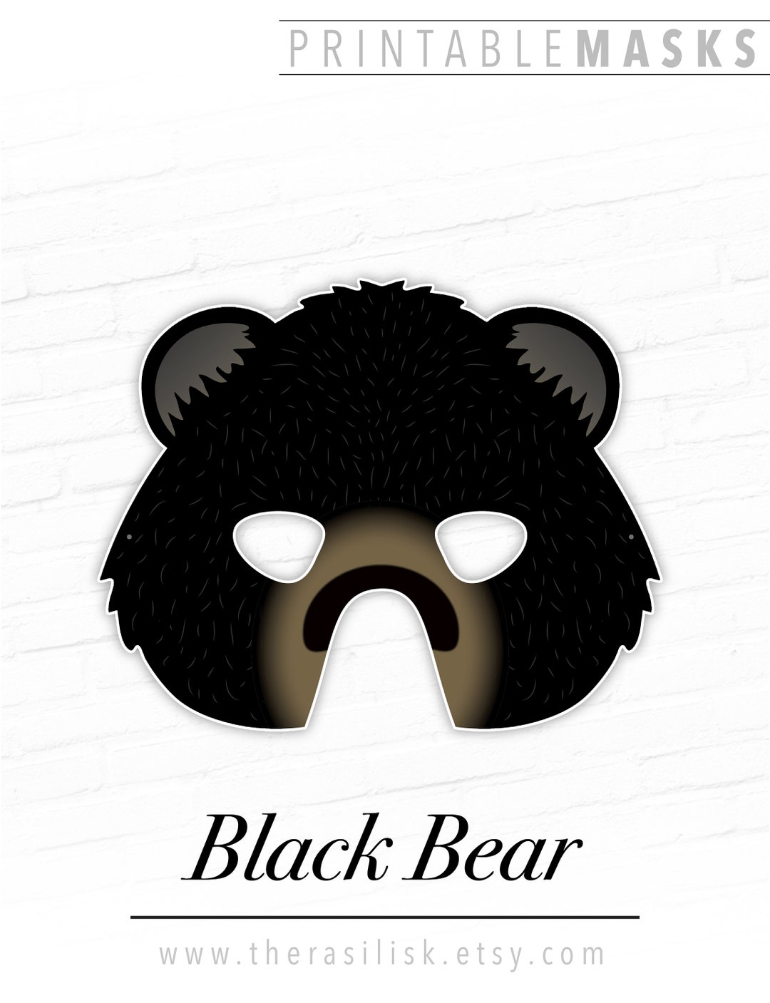 Black Bear Printable Animal Mask Woodland American Fairy Tale Cosplay ...