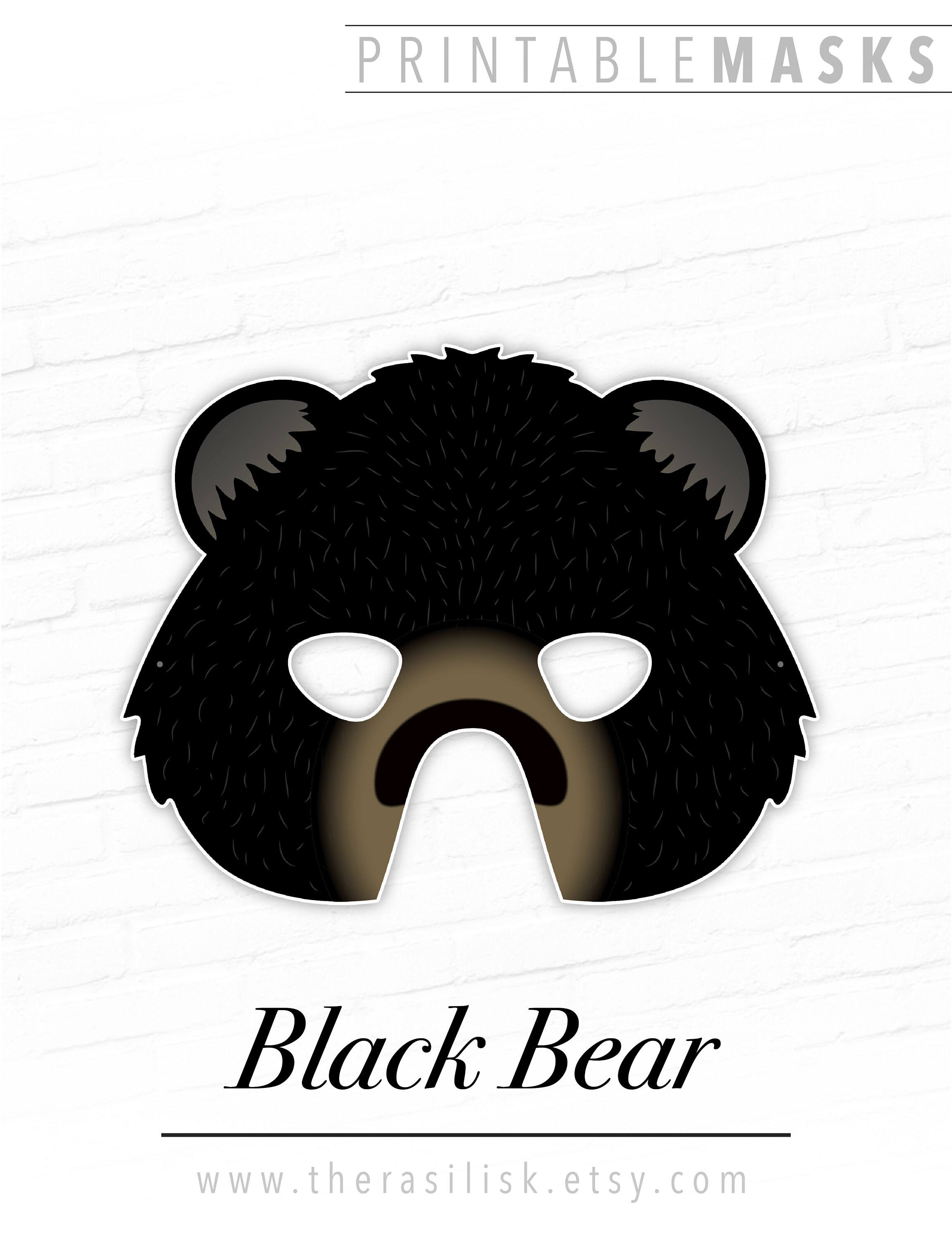 Black Bear Printable Animal Mask Woodland American Fairy Tale Cosplay ...