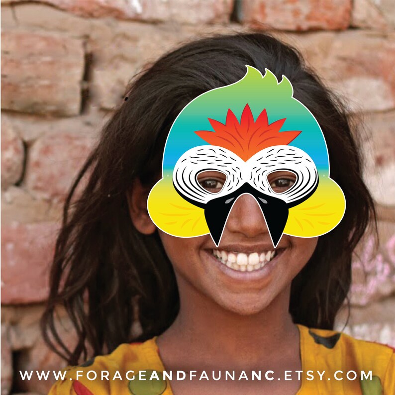 Tropical Bird Printable Costume Bird Mask Blue Gold Macaw Jungle Bird ...