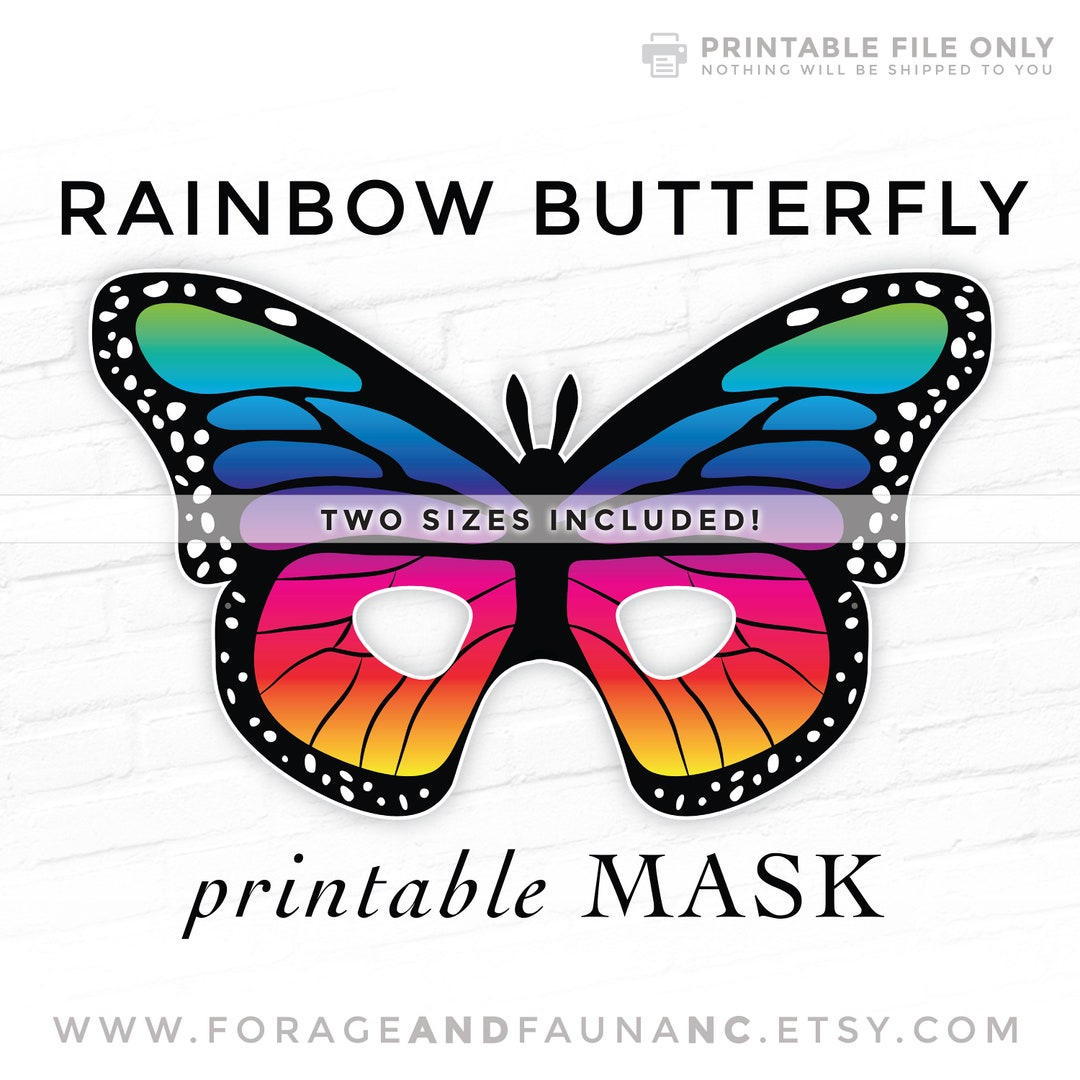 Rainbow Butterfly Printable Mask - 2 Sizes - Moth Mask Bug Insect Mask ...
