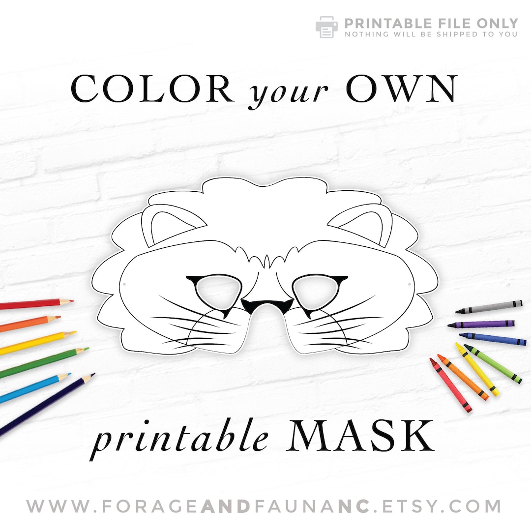 Lion Mask Printable Halloween Mask Coloring Book Page Birthday Party ...