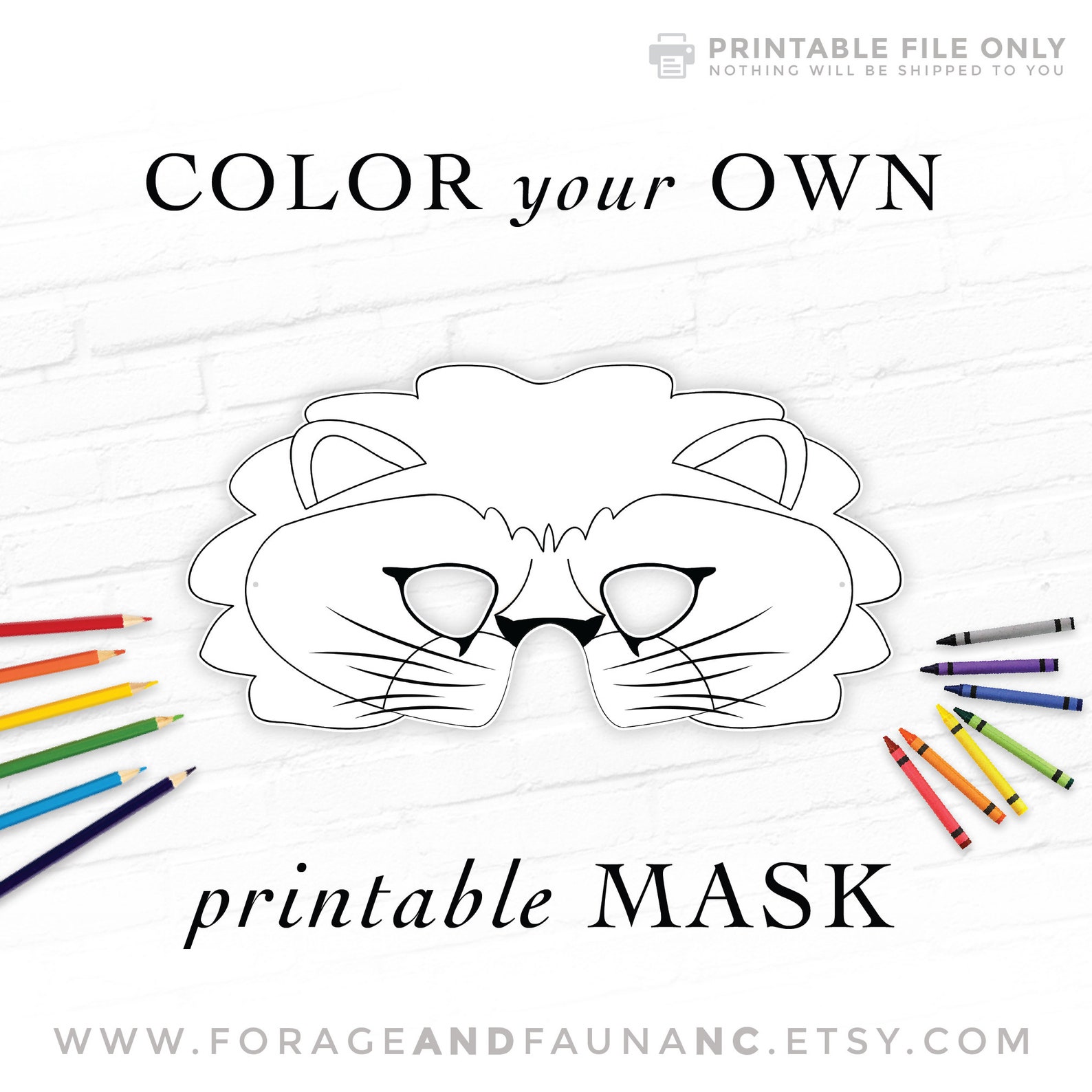 Lion Mask Printable Halloween Mask Coloring Book Page Birthday Party ...