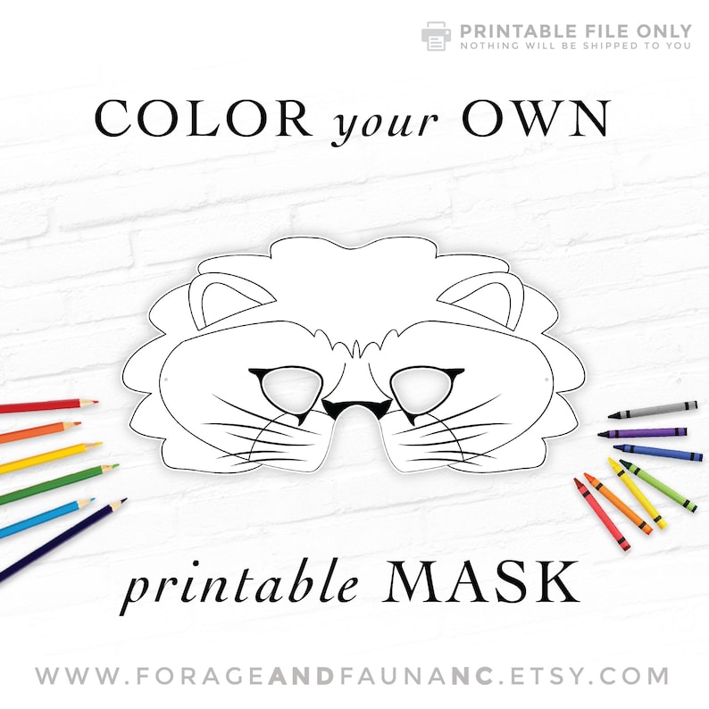 Lion Mask Printable Halloween Mask Coloring Book Page Birthday Party ...