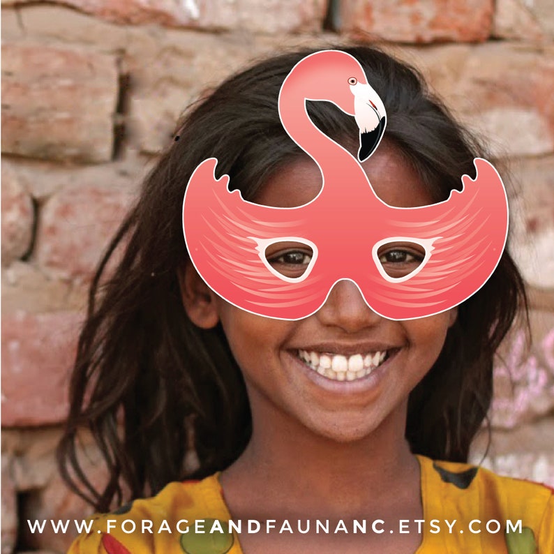 Flamingo Printable Tropical Pink Bird Mask Animal Mask Halloween Party ...