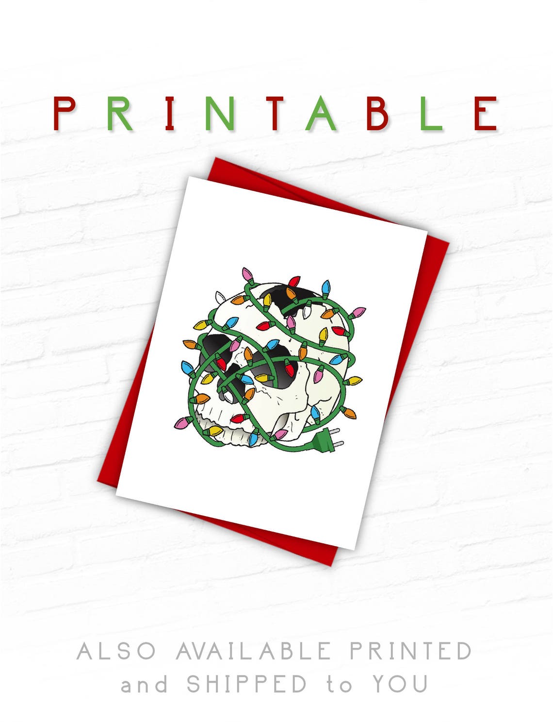 Printable Christmas Cards, Skull Christmas Card, Skeleton Card, Hand ...