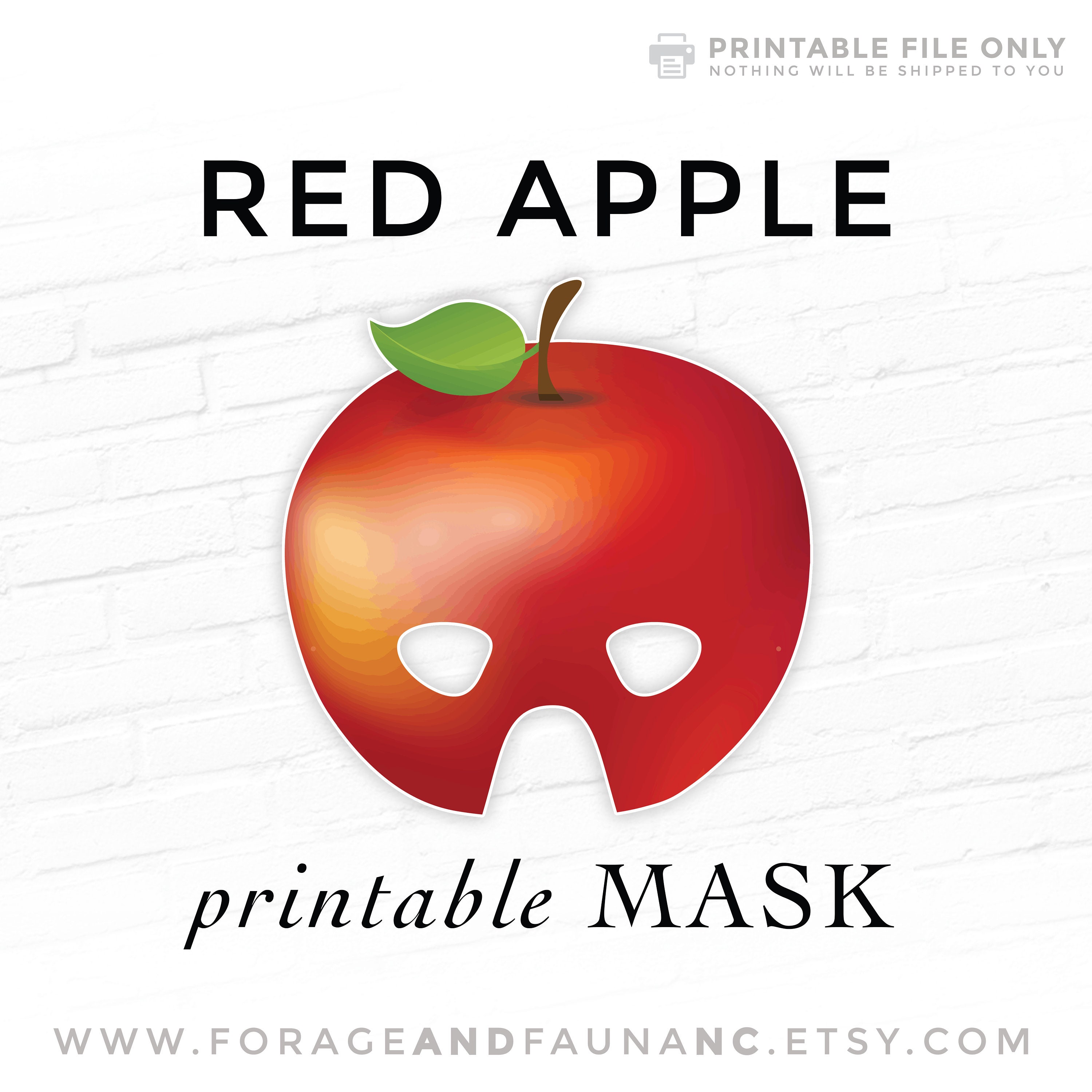 Red Apple Printable Party Mask Fruit Mask Party Play Props Theater ...