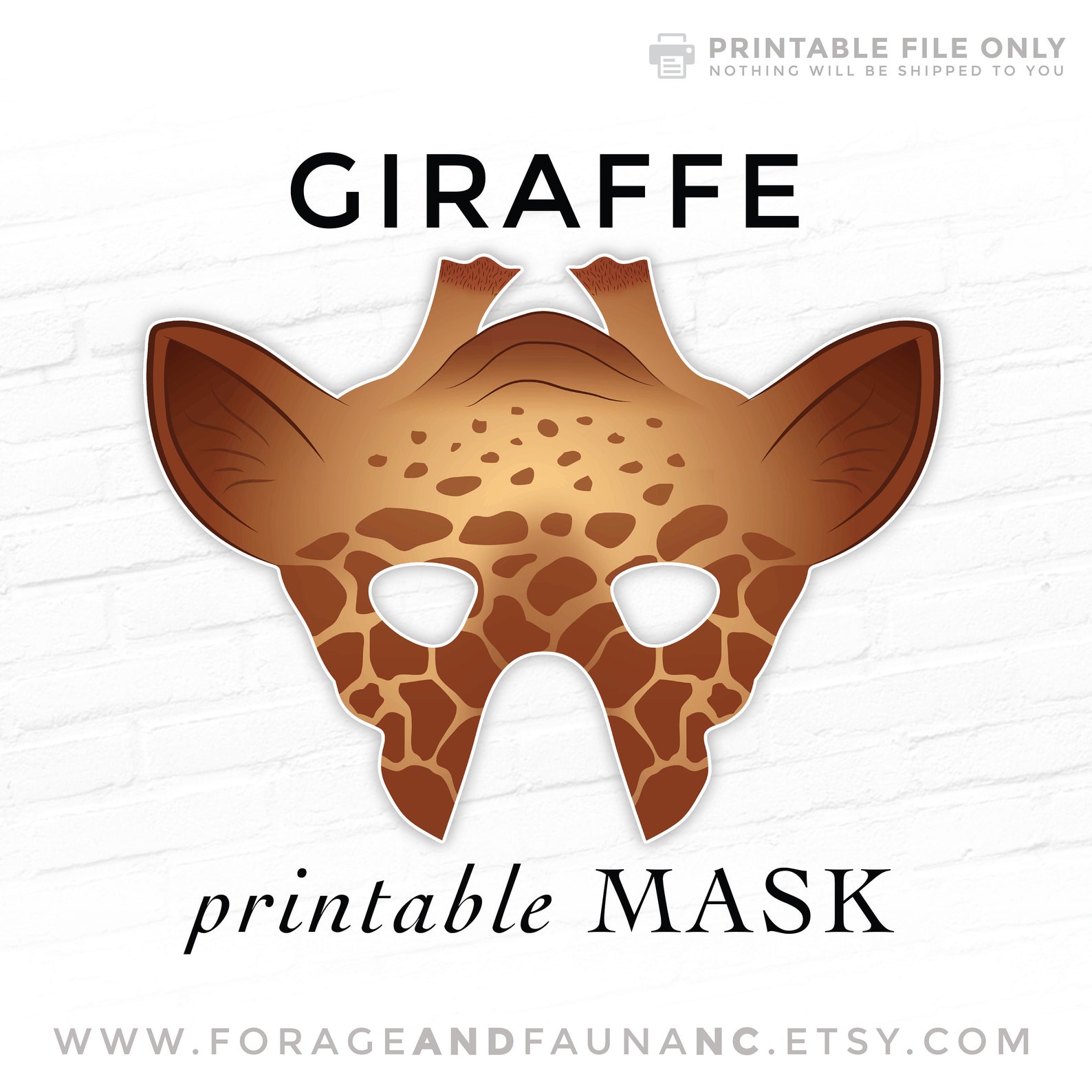 Giraffe Printable Mask, Halloween Mask, Printable Animal Mask, Giraffe ...