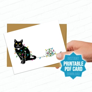 Printable Cat Cards Cat Christmas Cards Black Cat Holiday Greeting Card ...