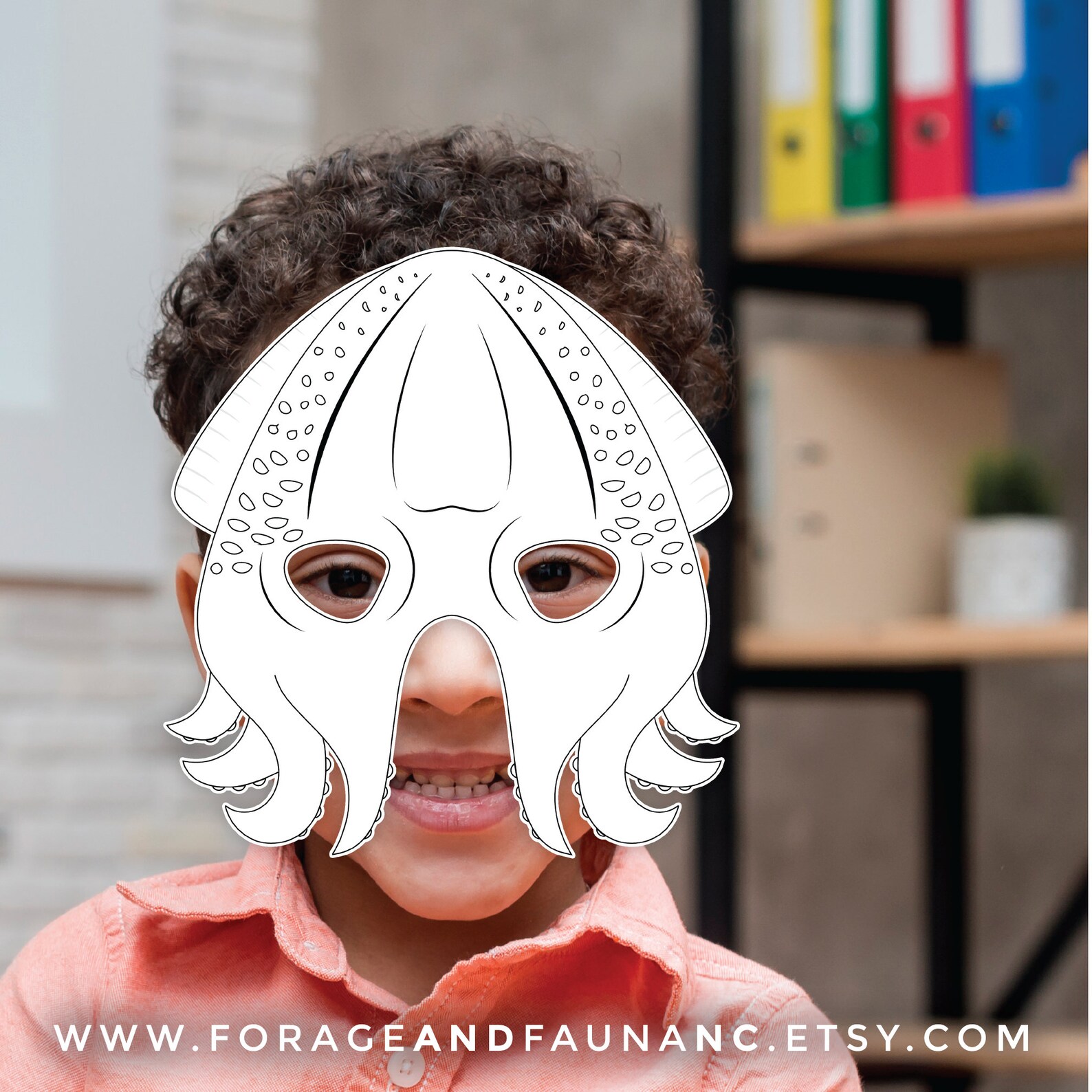 Coloring Mask Fun Squid Mask Kraken Cephalopod Sea Monster Animal Mask ...