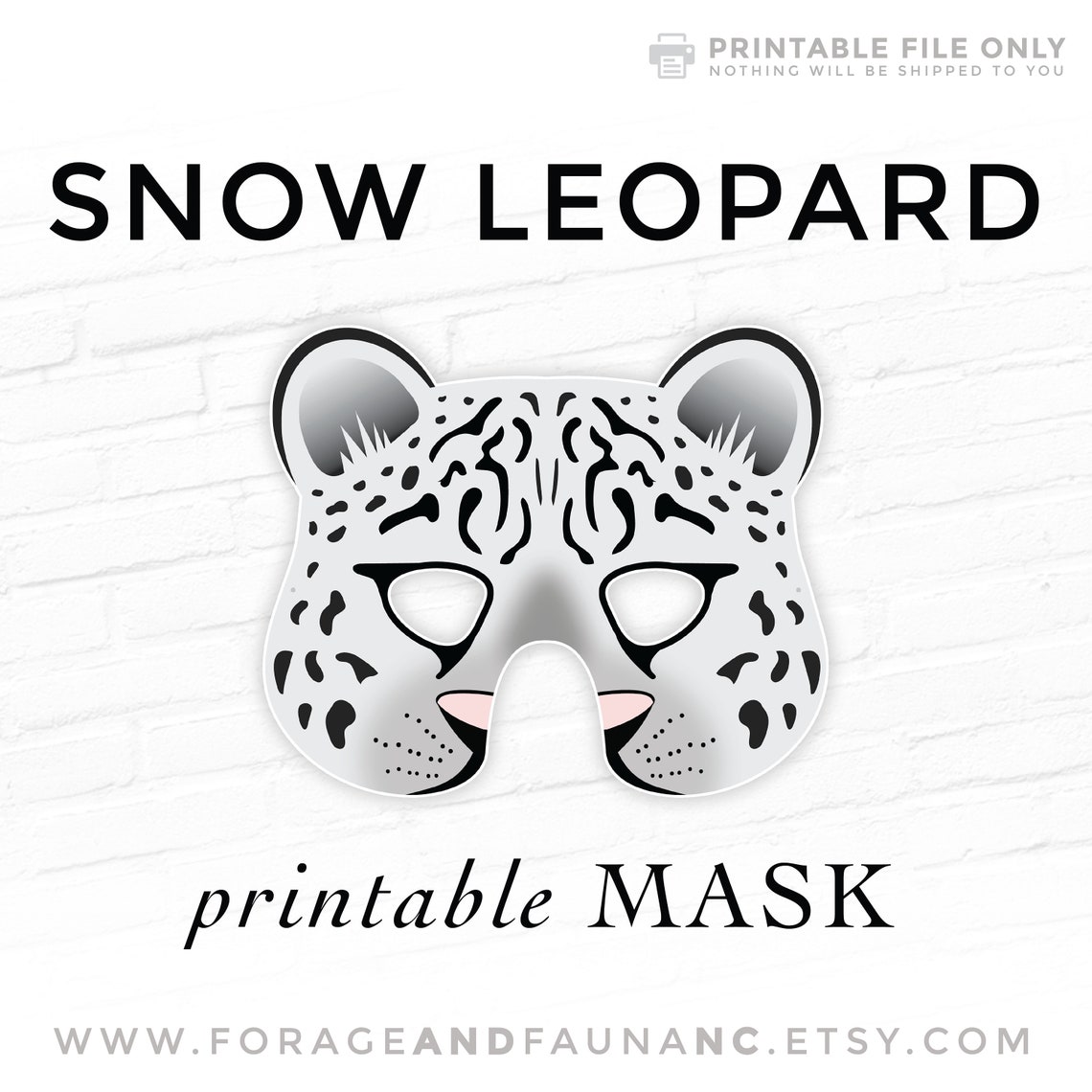 Snow Leopard Printable Mask White Leopard Animal Masks Halloween Party ...