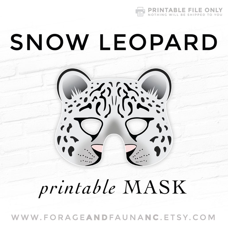 Snow Leopard Printable Mask White Leopard Animal Masks Halloween Party ...