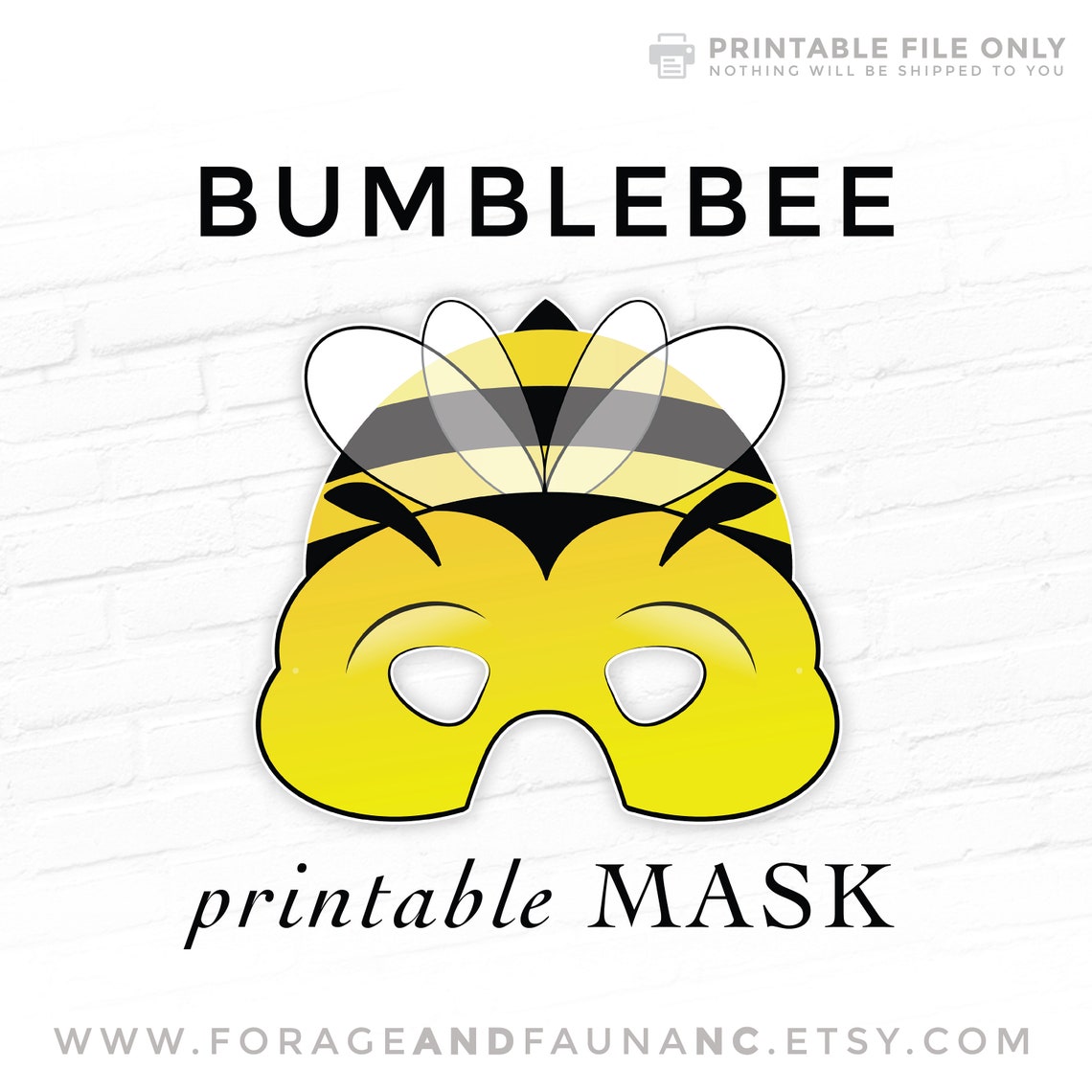 Printable Bumblebee Halloween Mask Photo Booth Prop (Instant Download ...