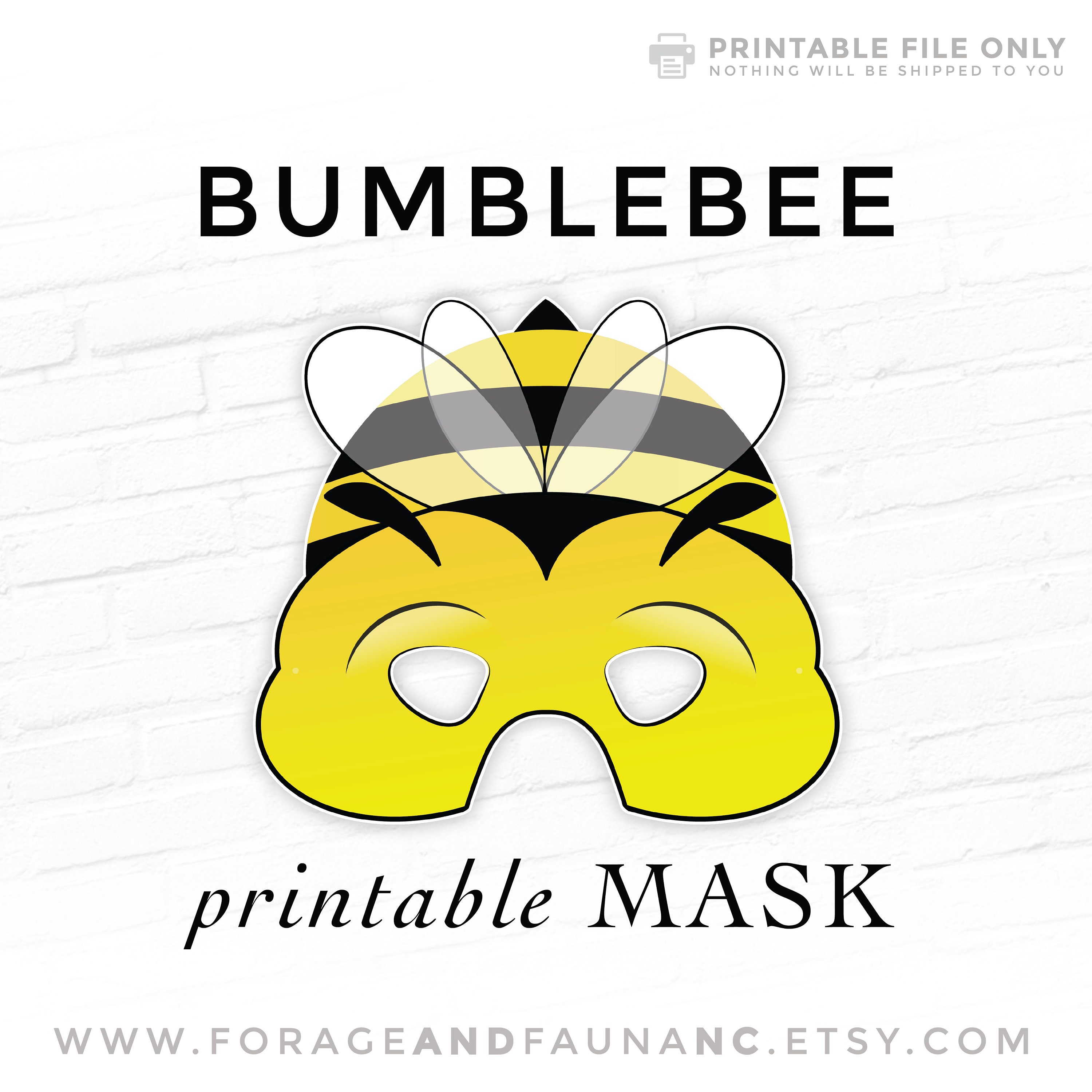 Printable Bumblebee Halloween Mask Photo Booth Prop Printable Bee Mask ...