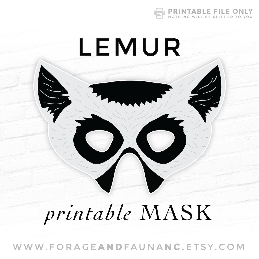 Lemur Printable Mask Halloween Party Madagascar Aye Aye Photo Booth ...