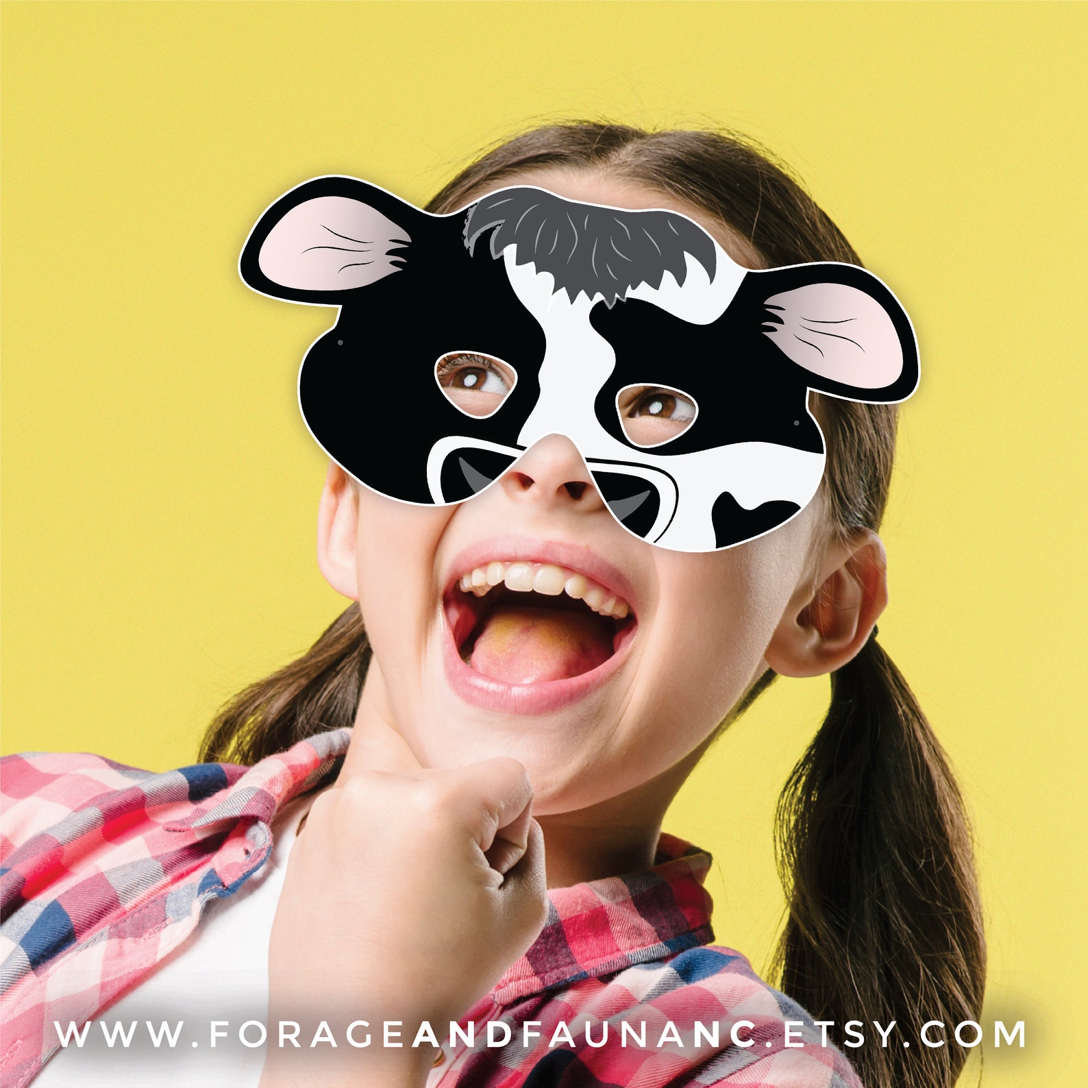 Black & White Cow Printable Face Costume Mask Animal Halloween Party ...