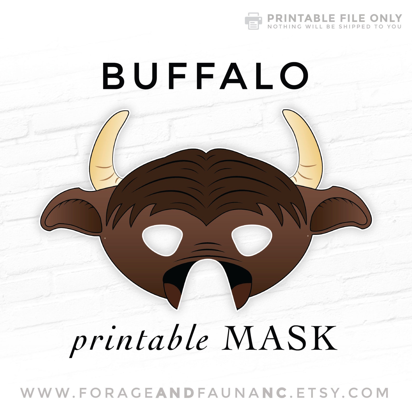 Buffalo Printable Mask Bison Mask Printable Animal Mask Halloween Party ...
