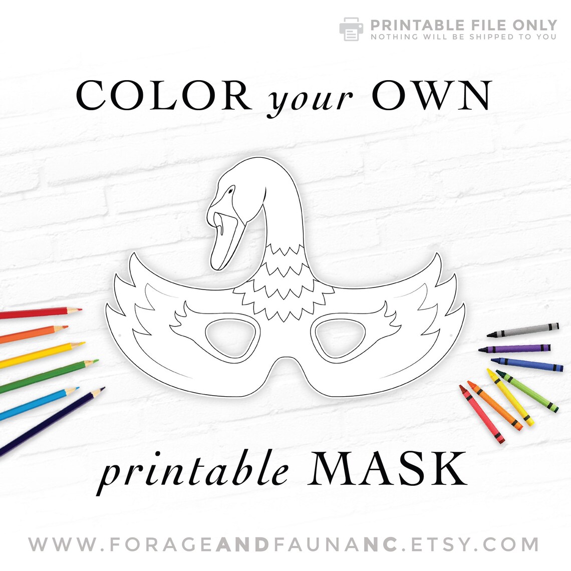 Printable Swan Coloring Activity Mask for Kids White Goose - Etsy