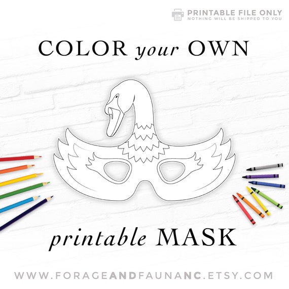 Printable Swan Coloring Activity Mask for Kids White Goose | Etsy